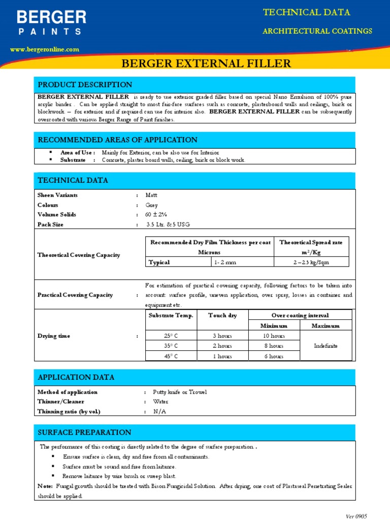 Berger External Filler | PDF | Paint | Manmade Materials