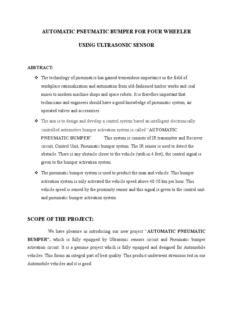 Ultrasonic Pneumatic Bumper System | PDF | Valve | Piston