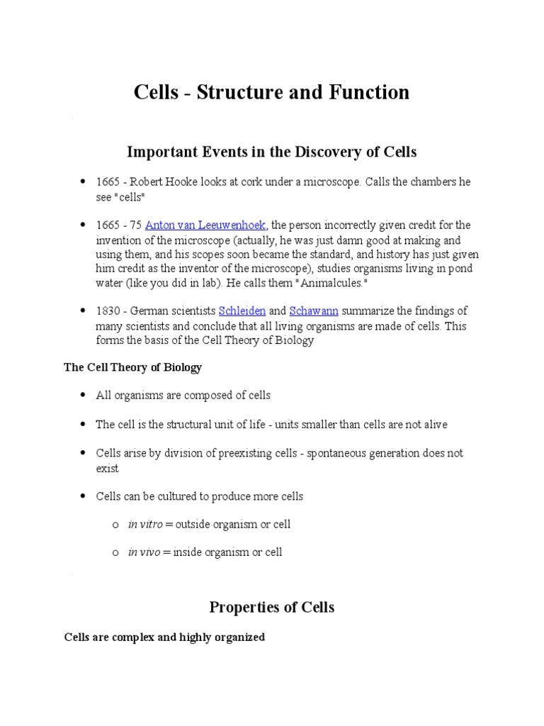 Cells - Structure and Function: Important Events in The Discovery of ...