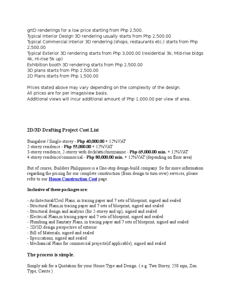 2D/3D Drafting Project Cost List | PDF | Technical Drawing | Engineering
