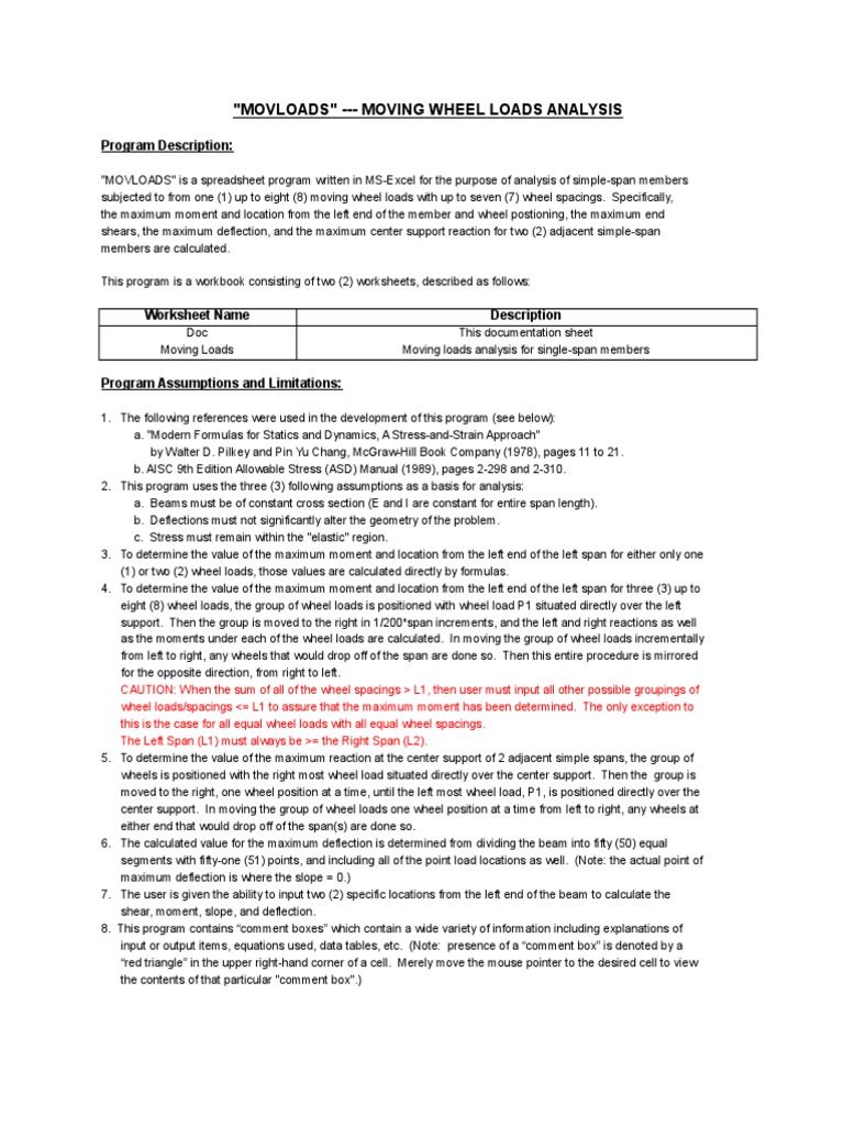 "Movloads" - Moving Wheel Loads Analysis: Program Description | PDF ...