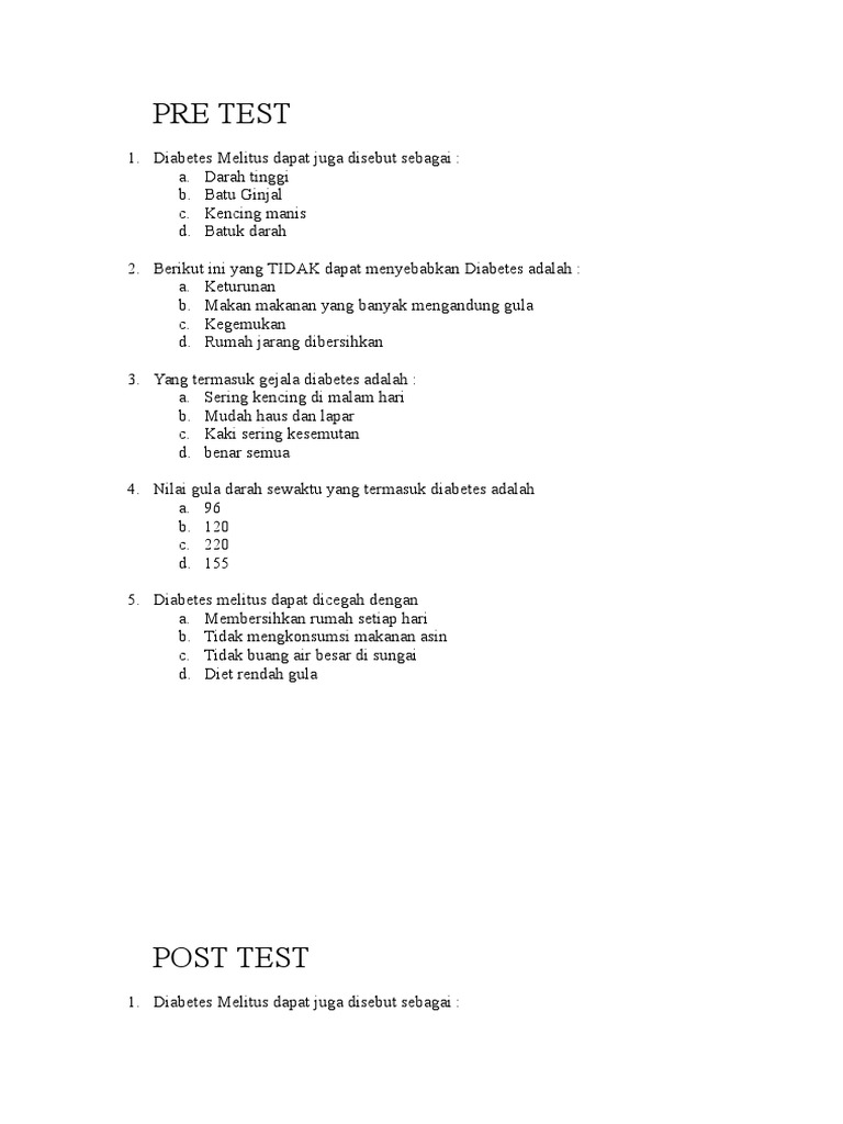 Pretest Dan Post Test Diabetes | PDF