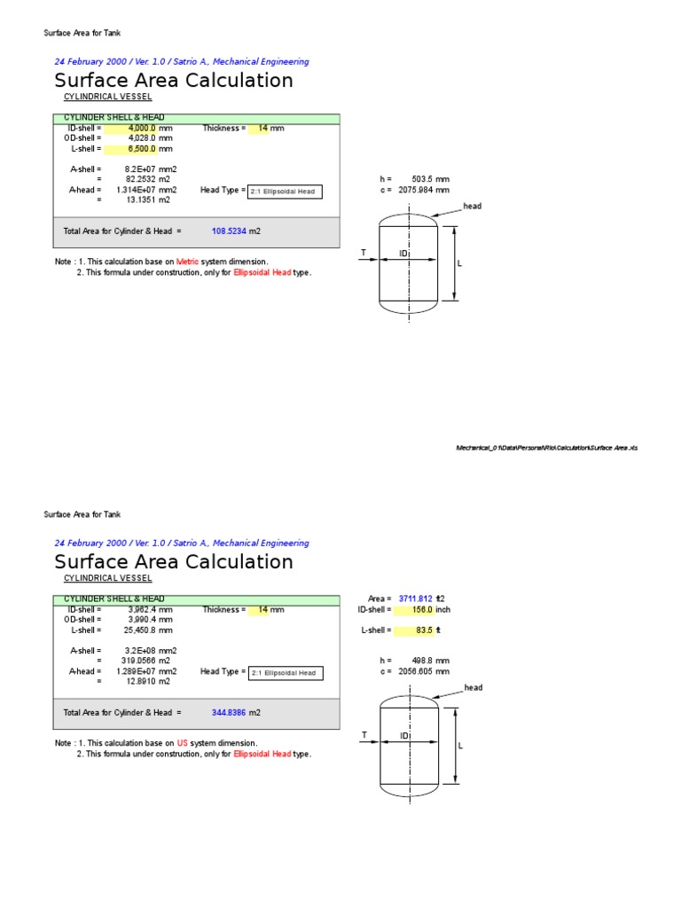 Cylindrical Tank Surface Area Calculation | PDF