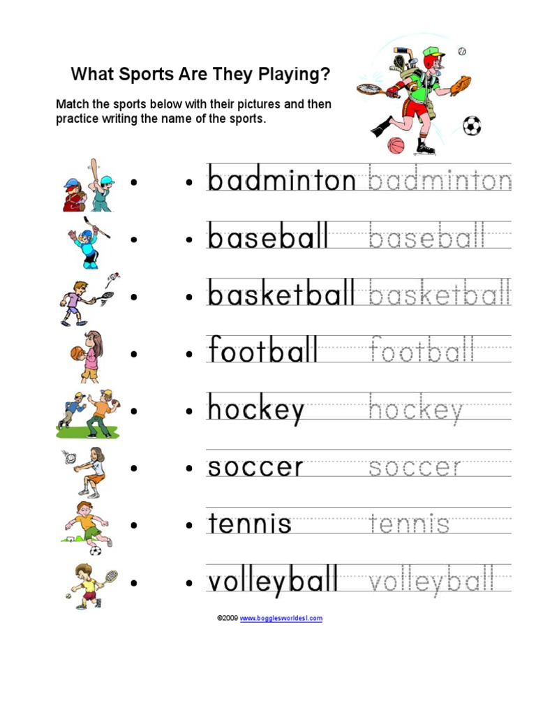 Sports Matching and Writing Practice | PDF