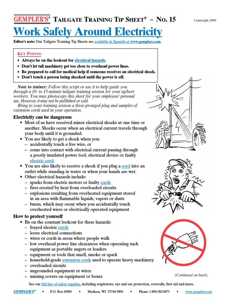Work Safely Around Electricity: T T T S N - 15 | PDF | Electrical ...