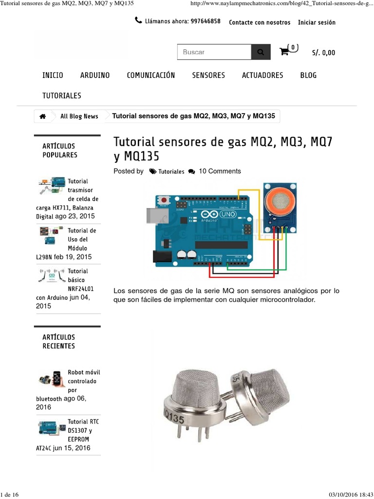 Tutorial Sensores de Gas MQ2, MQ3, MQ7 y MQ135 | PDF | Arduino | Sensor