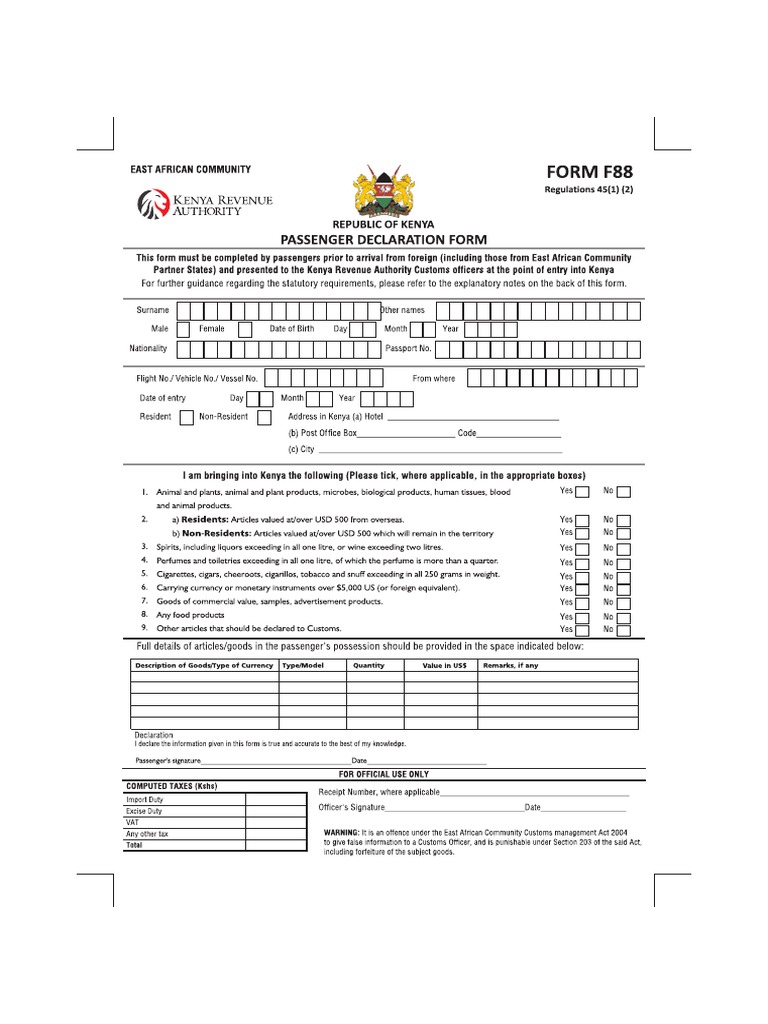 Passenger Declaration Form | PDF