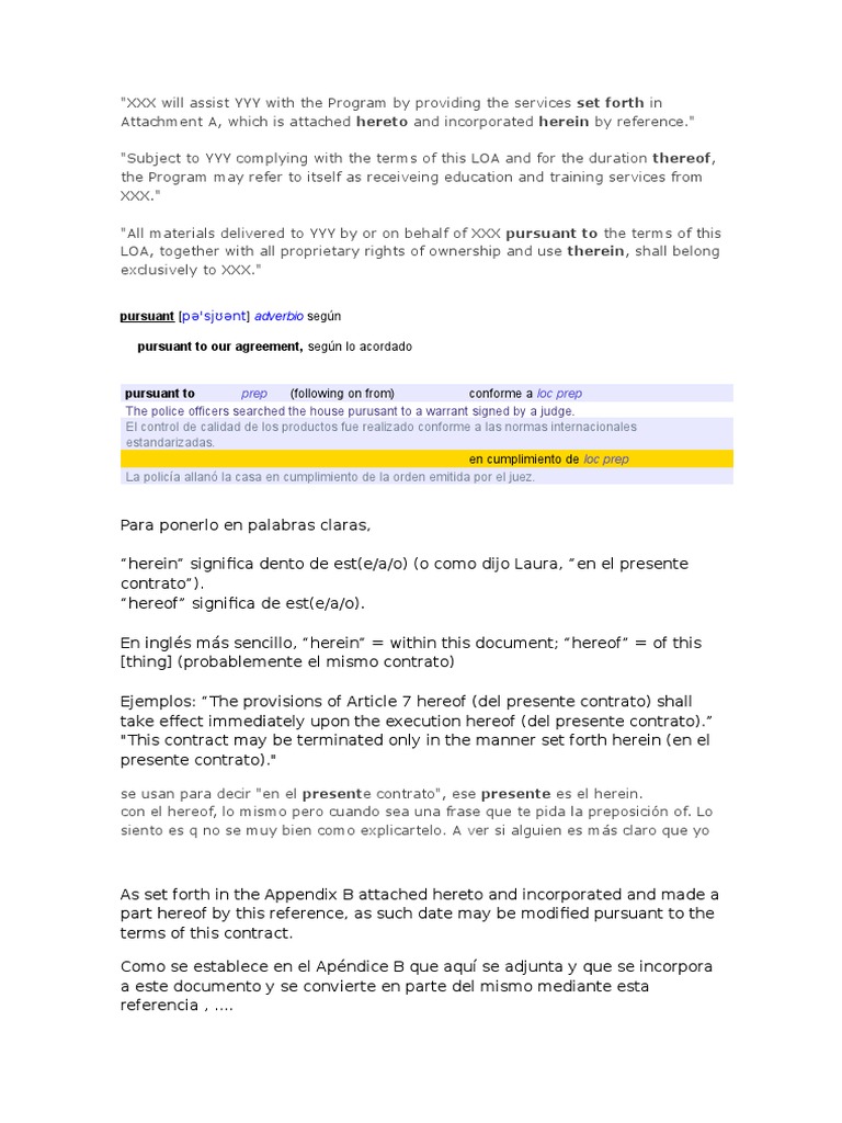 Hereto Herein Hereafter Hereof Hereunder | PDF | Instituciones sociales ...