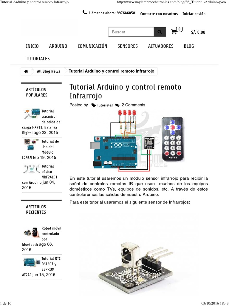 Tutorial Arduino Y Control Remoto Infrarrojo Pdf Arduino Control 6241