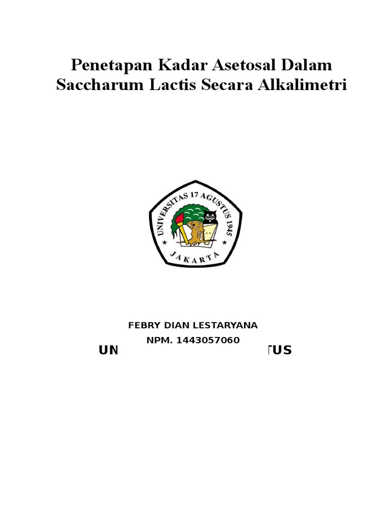 Penetapan Kadar Asetosal Dalam SL Secara Alkalimetri | PDF