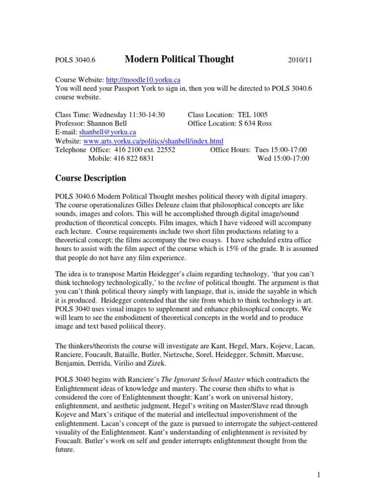 Modern Political Thought: Course Description | PDF | Martin Heidegger ...
