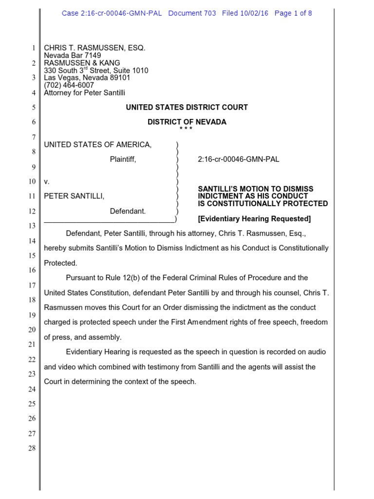 10-02-2016 ECF 703 USA V Peter Santilli - Motion To Dismiss Re ...