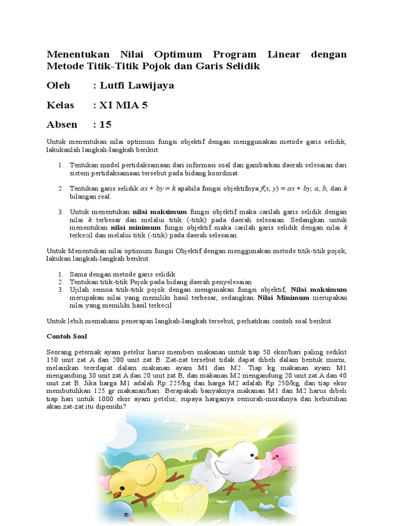 Menentukan Nilai Optimum Program Linear Dengan Metode Titik | PDF
