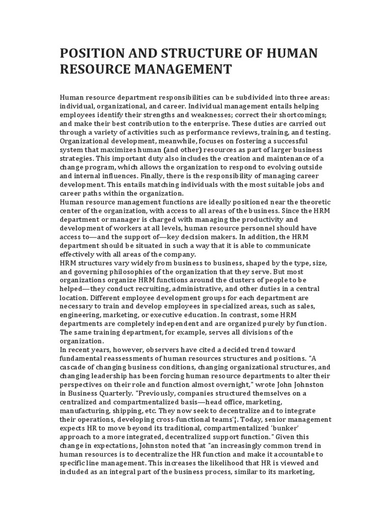 Position and Structure of HRM PRT 5 | PDF | Human Resource Management ...