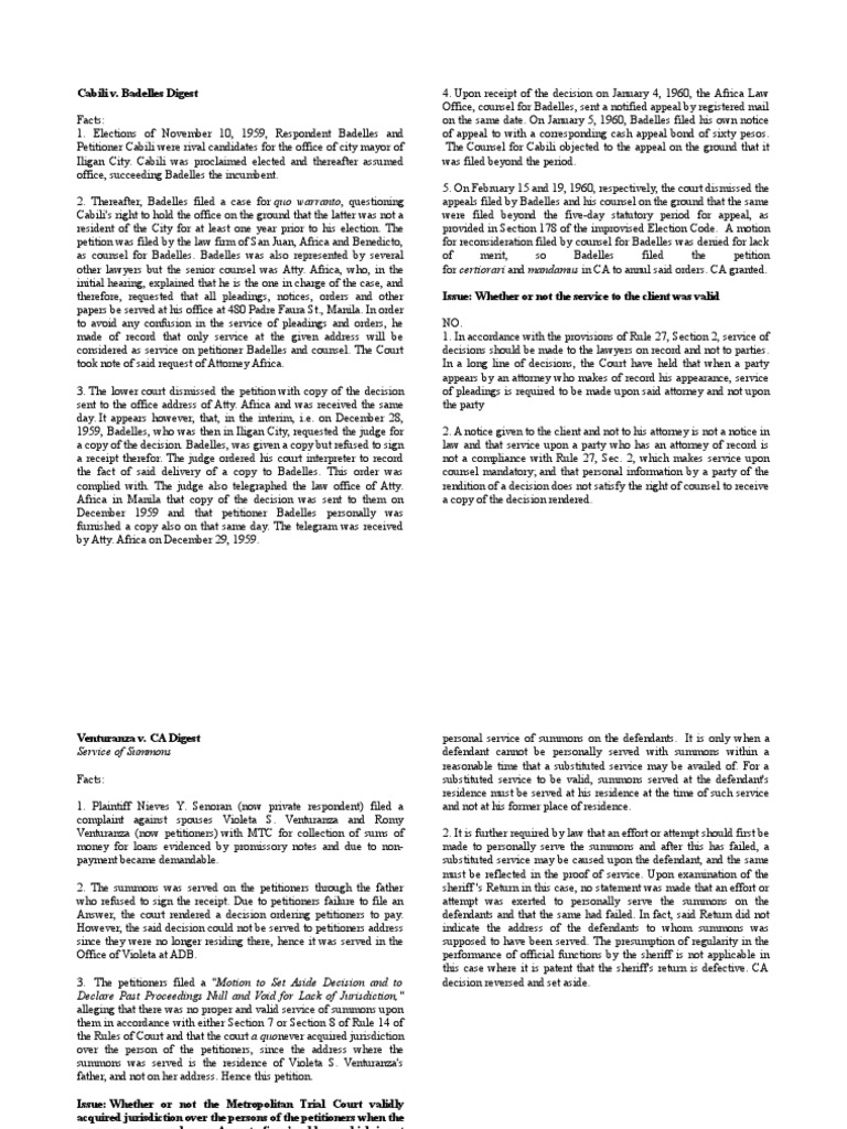 CIVPRO Digest - WK 7 | PDF