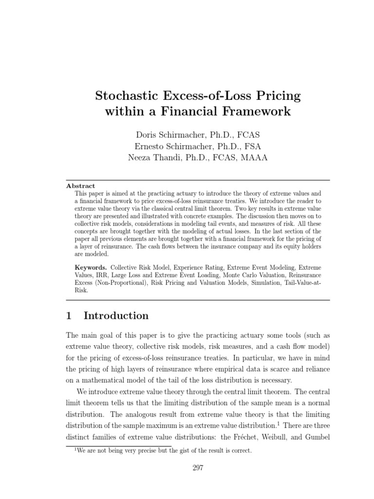Stochastic Excess of Loss Pricing - Extreme Values | PDF | Normal ...