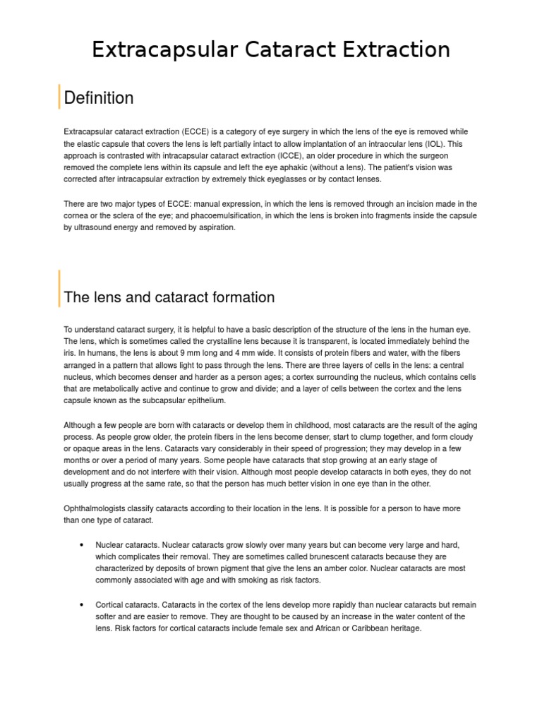 Extracapsular Cataract Extraction (OR) | PDF | Wellness | Technology ...
