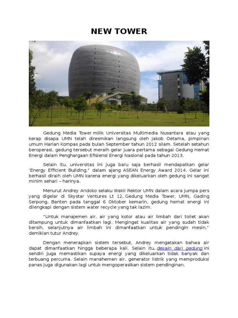 New Media Tower: Gedung Hemat Energi UMN | PDF