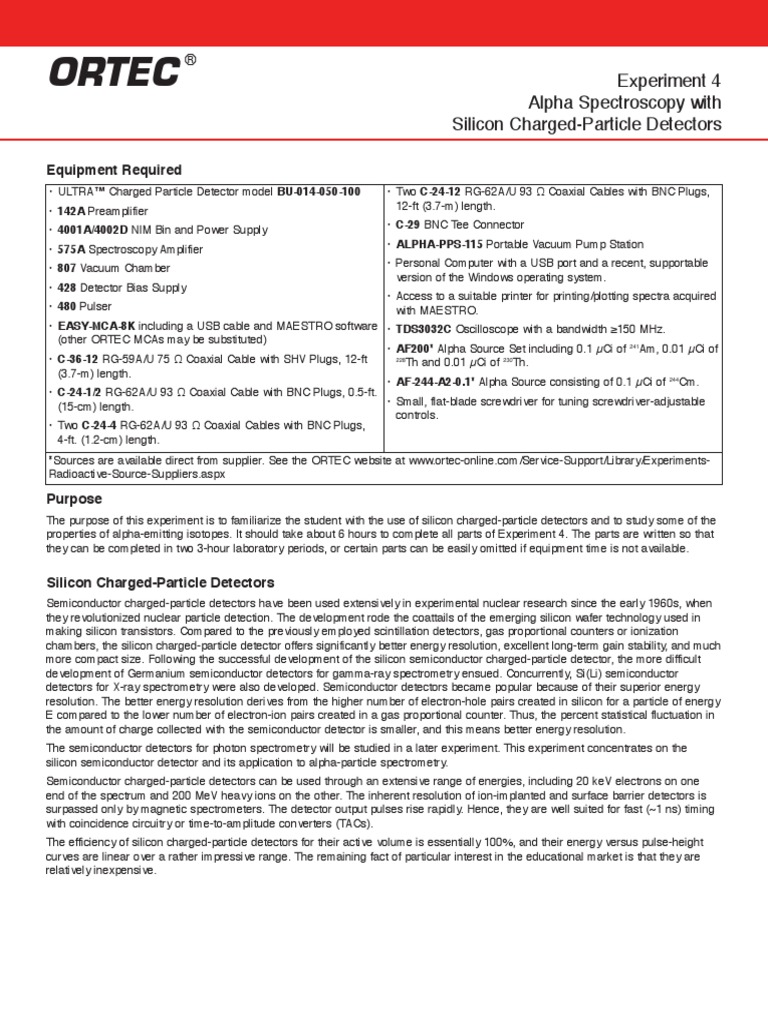 Ortec: Experiment 4 Alpha Spectroscopy With Silicon Charged-Particle ...