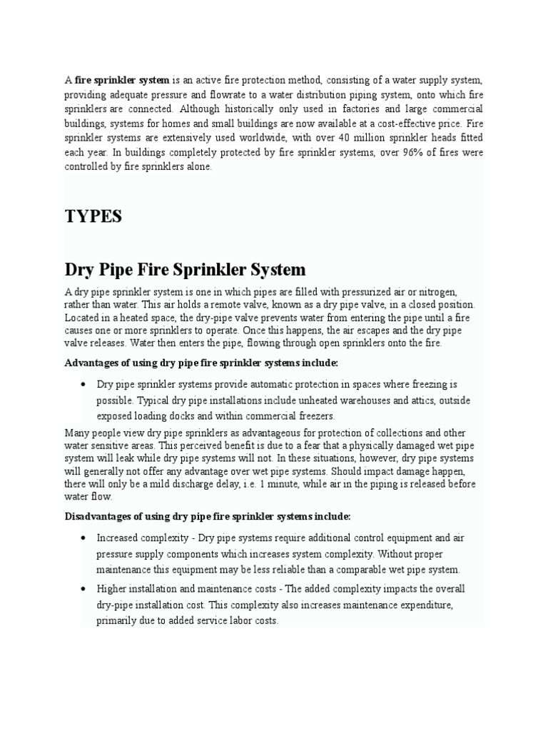 Types Dry Pipe Fire Sprinkler System: Active Fire Protection Fire ...