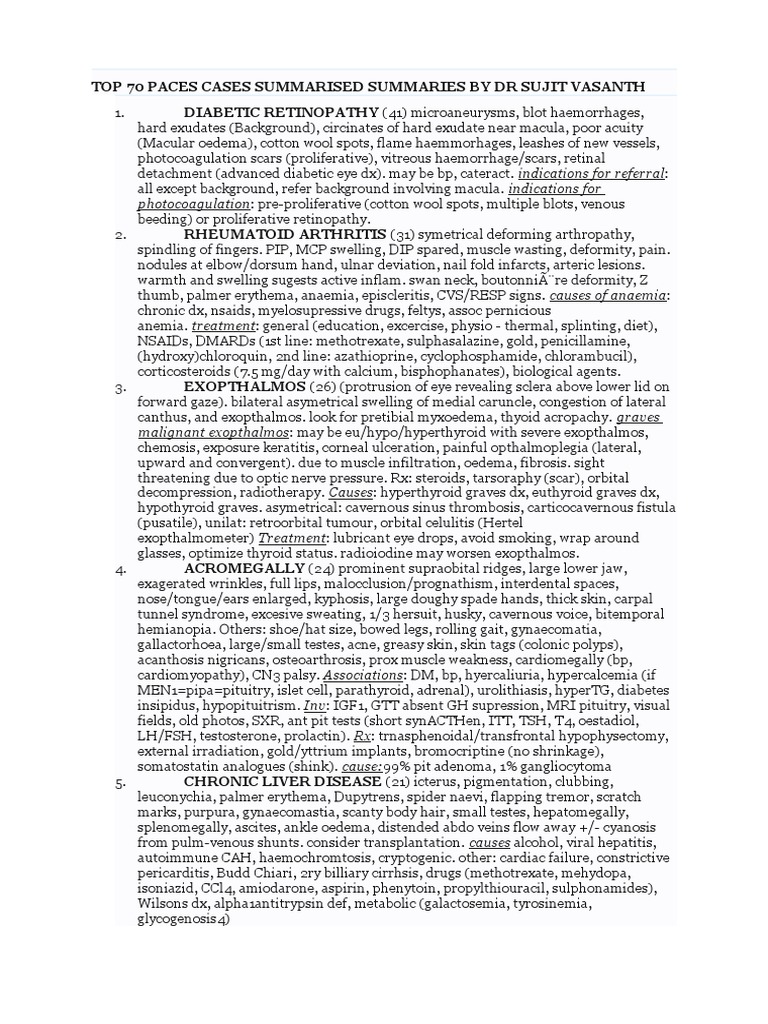 Top 70 Paces Cases Summarised Summaries by DR Sujit Vasanth | PDF ...