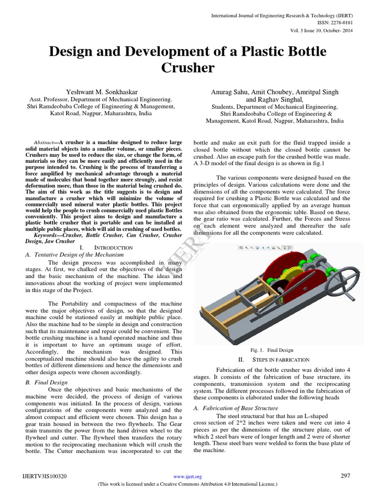 Design Plastic Bottle Crusher | PDF | Screw | Gear