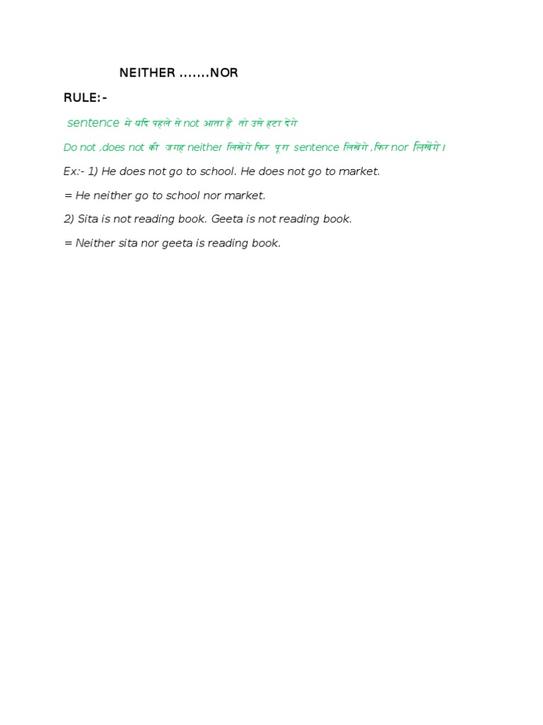 Sentence: NEITHER ....... NOR RULE | PDF