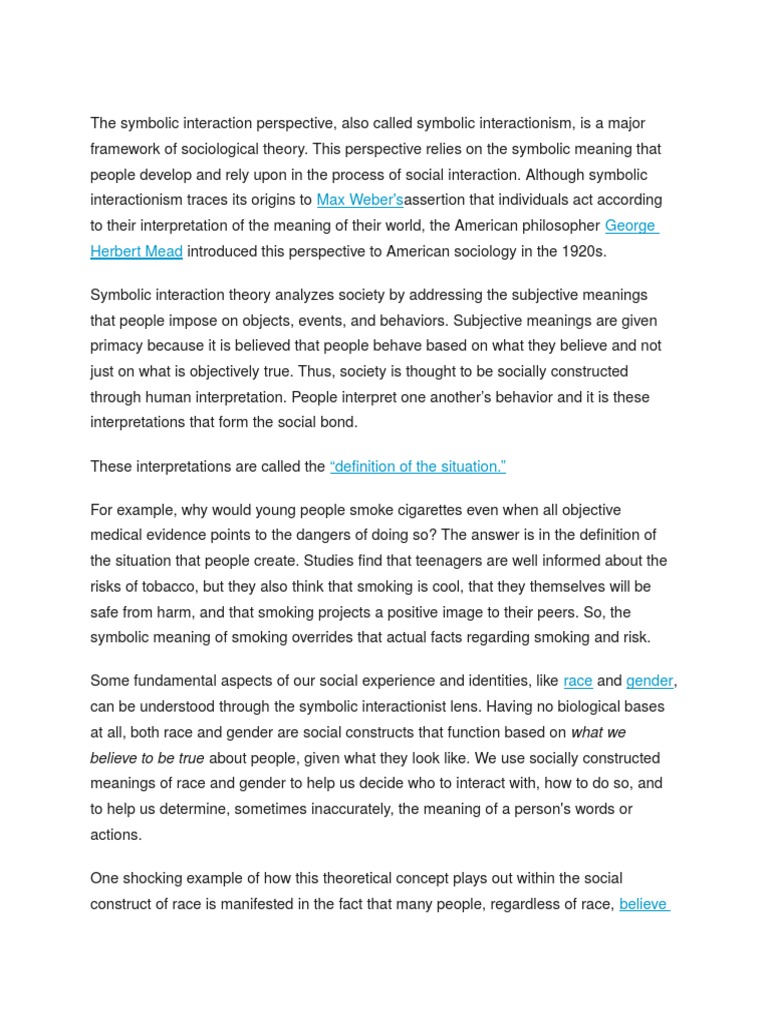 The Symbolic Interaction Perspective | PDF | Philosophical Theories ...