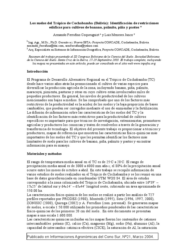 Mapas Suelos Chapare-Ferrufino | PDF | Río | Agricultura