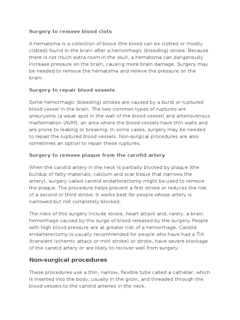 Surgery To Remove Blood Clots | PDF | Stroke | Ischemia