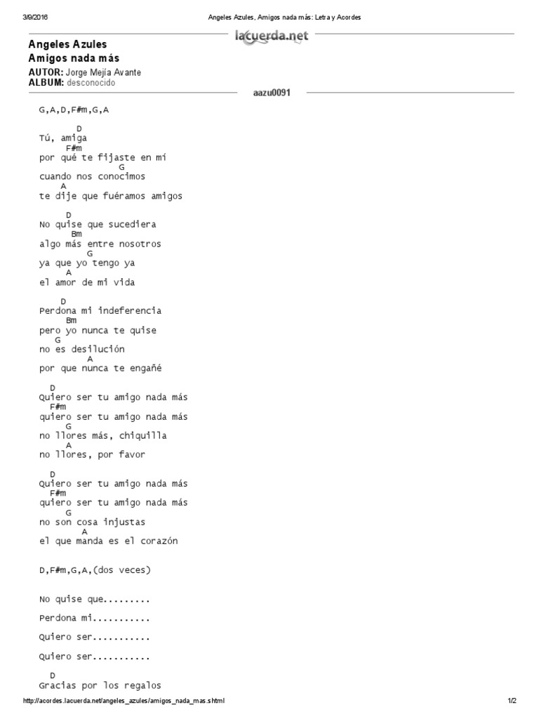 Angeles Azules, Amigos Nada Más - Letra y Acordes | PDF