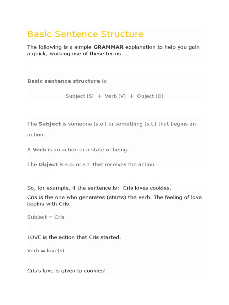 Basic Sentence Structure | PDF