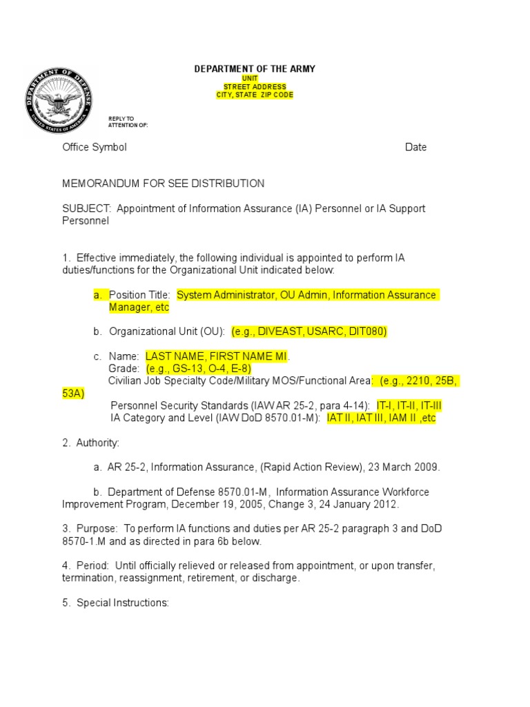 Example Duty Appt Orders | User (Computing) | Laptop