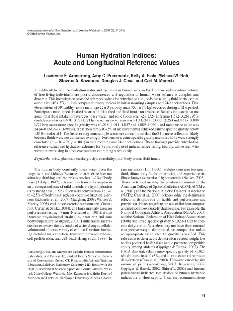 Human Hydration References | PDF | Dehydration | Urine