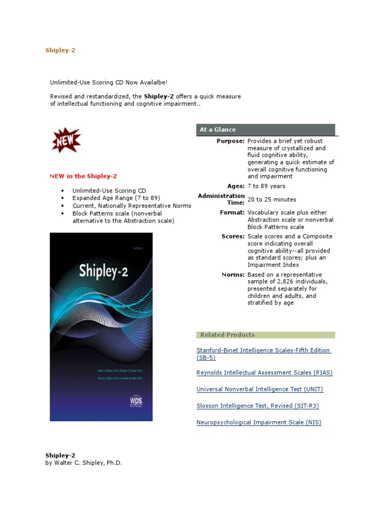 Shipley-2: Purpose: Provides A Brief Yet Robust | PDF | Cognition ...