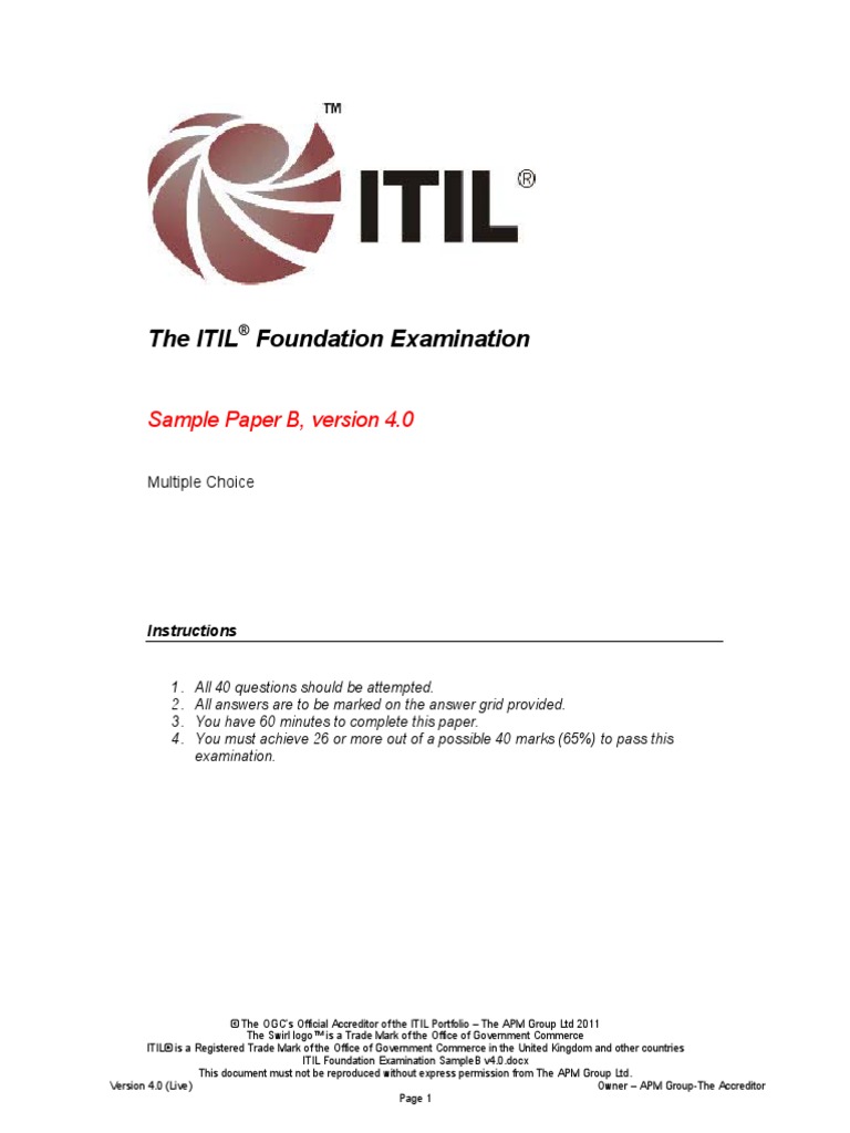 04 ITIL Foundation Examination SampleB v4.0 PDF | PDF | Itil | It ...