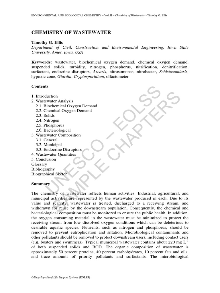 Unesco - Eolss Sample Chapters: Chemistry of Wastewater | PDF | Wastewater | Environmental Science