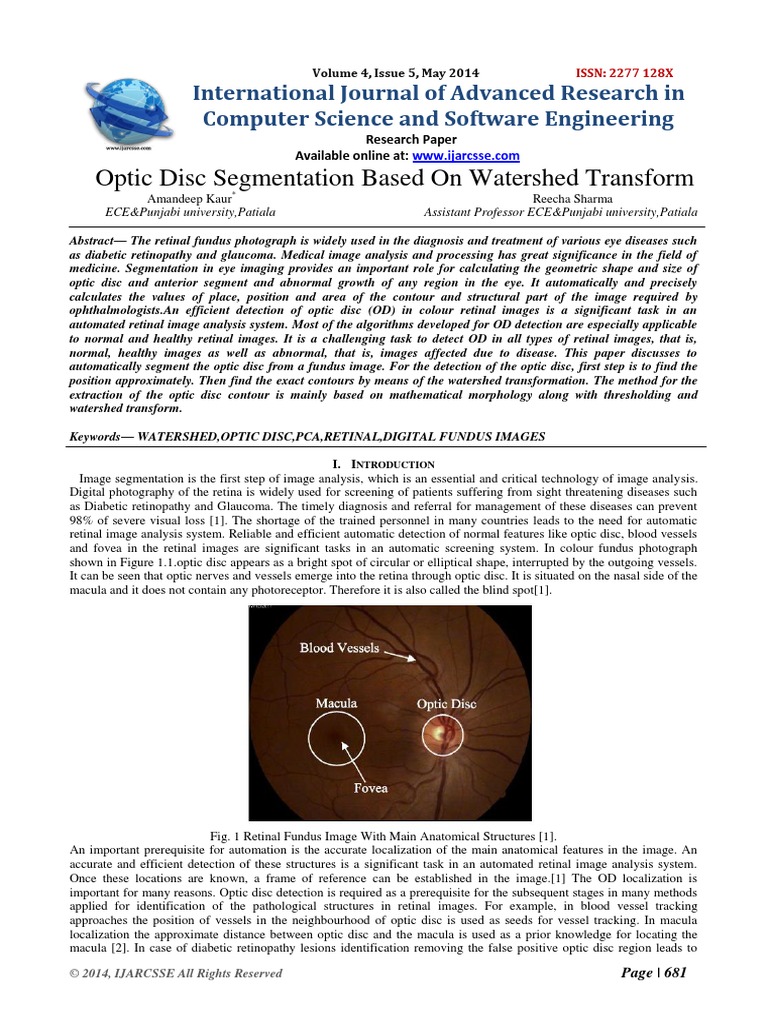 Optic Disc Segmentation Based On Watershed Transform | Retina | Image ...