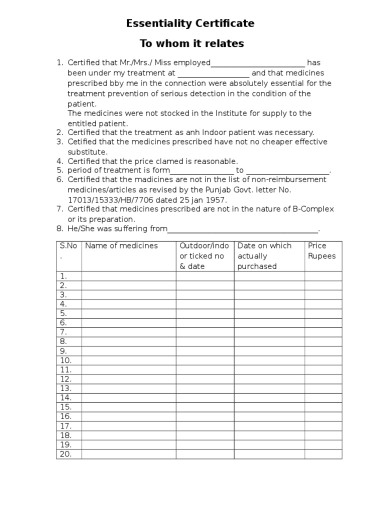 Essentiality Certificate To Whom It Relates | PDF