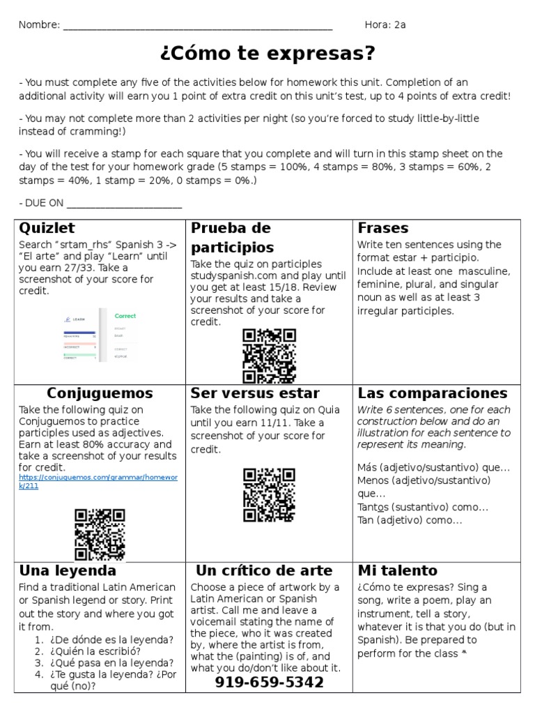Extra Credit Activities for Spanish Class | PDF | Language Arts ...