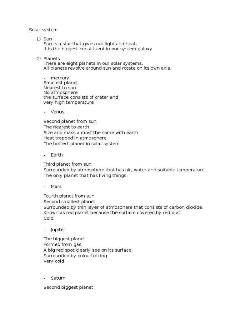 Solar System Notes | PDF | Planets | Atmosphere