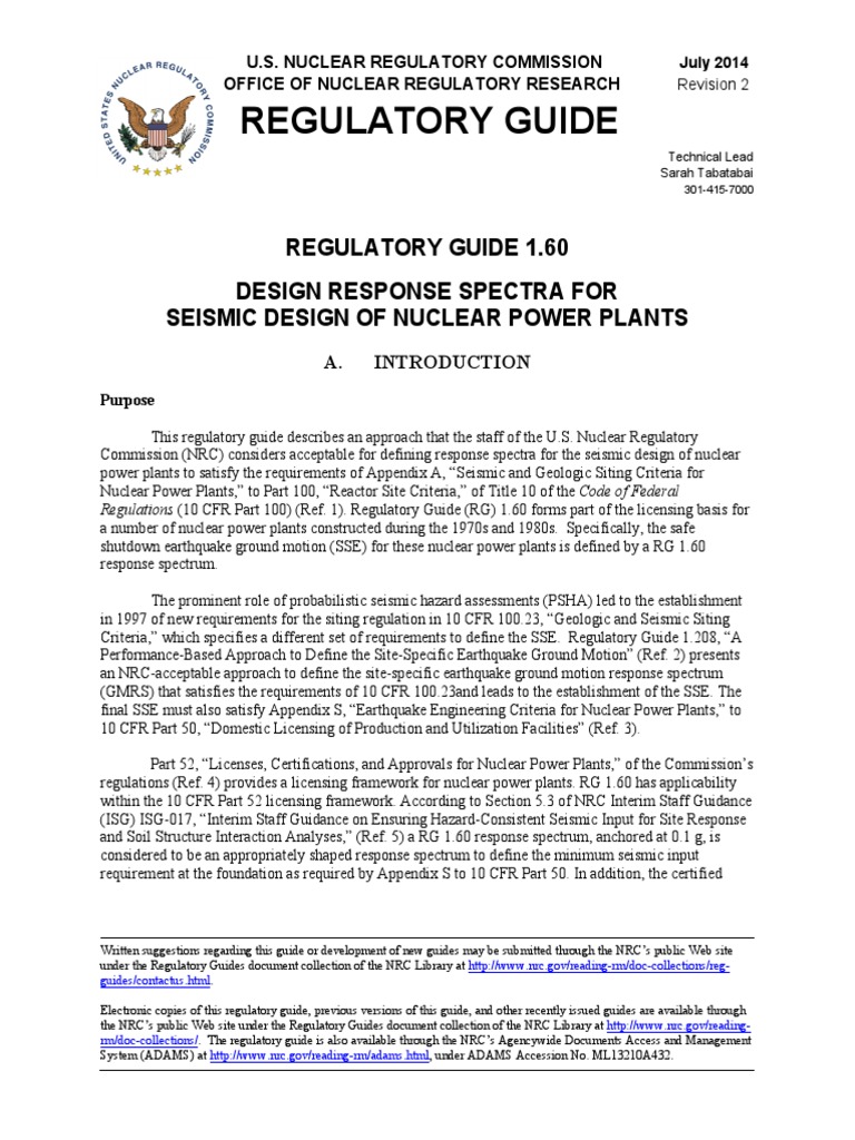 NUREG 1 60 Seismic | PDF | Nuclear Regulatory Commission | Spectral Density