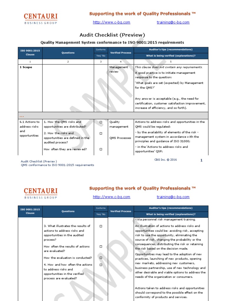 Audit Checklist (Preview) : Supporting The Work of Quality ...
