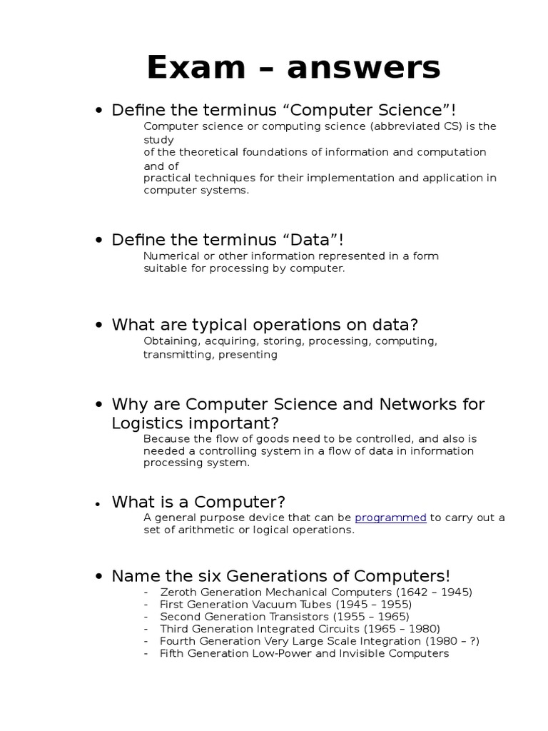 Exam - Answers: Define The Terminus "Computer Science"! | PDF | Process ...
