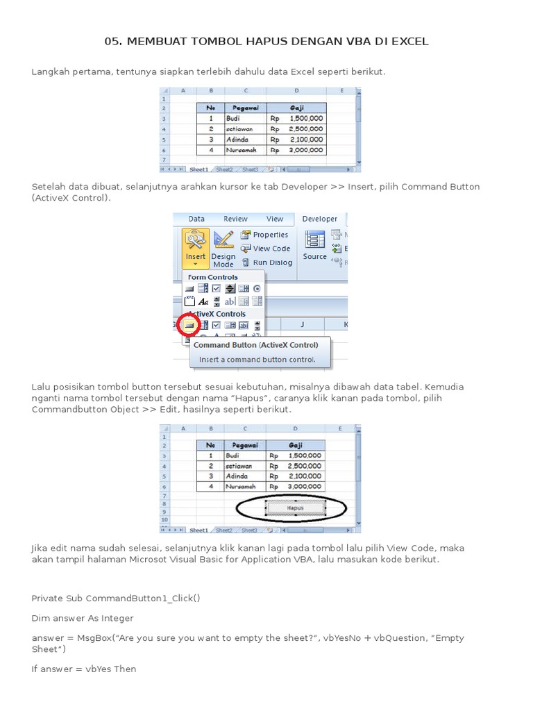 Membuat Tombol Hapus Dengan Vba Di Excel | PDF