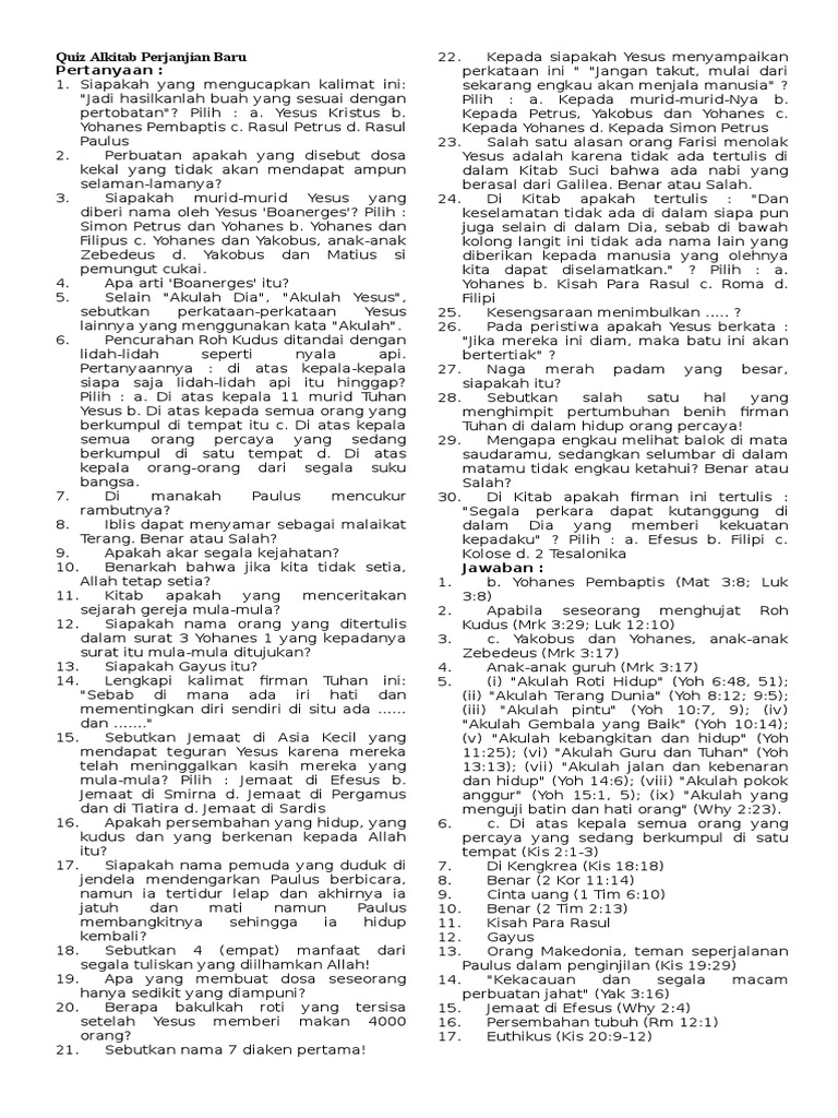 Quiz Alkitab Perjanjian Baru | PDF