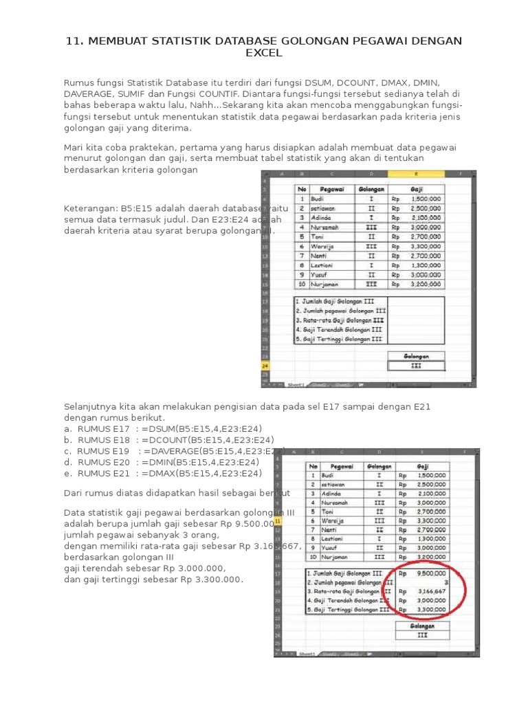 Membuat Statistik Database Golongan Pegawai Dengan Excel | PDF