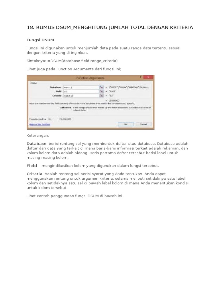 Rumus DSUM untuk Menghitung Total Excel | PDF