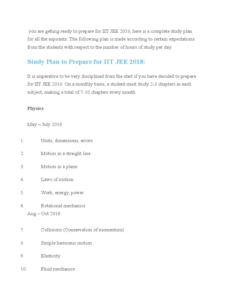 IIT JEE 2018 Complete Study Plan | PDF | Integral | Derivative