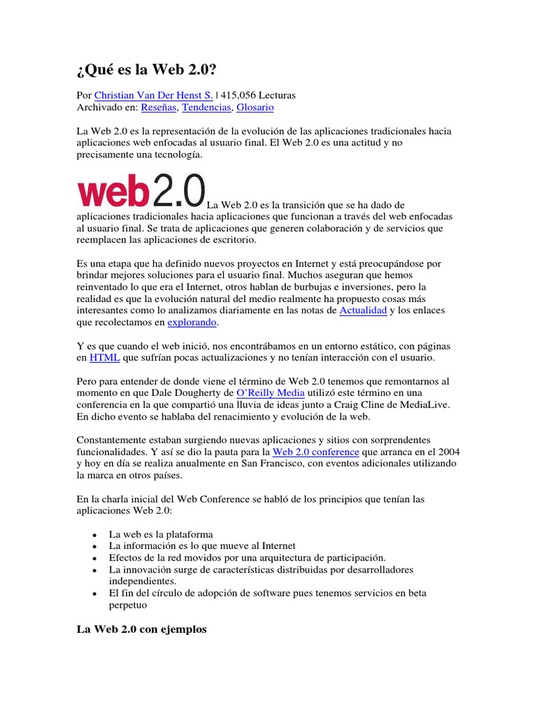 Que Es La Web 2.0 PDF | PDF | web 2.0 | Red mundial